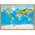 Georelief World map, large 3D relief map with wooden frame (in German)
