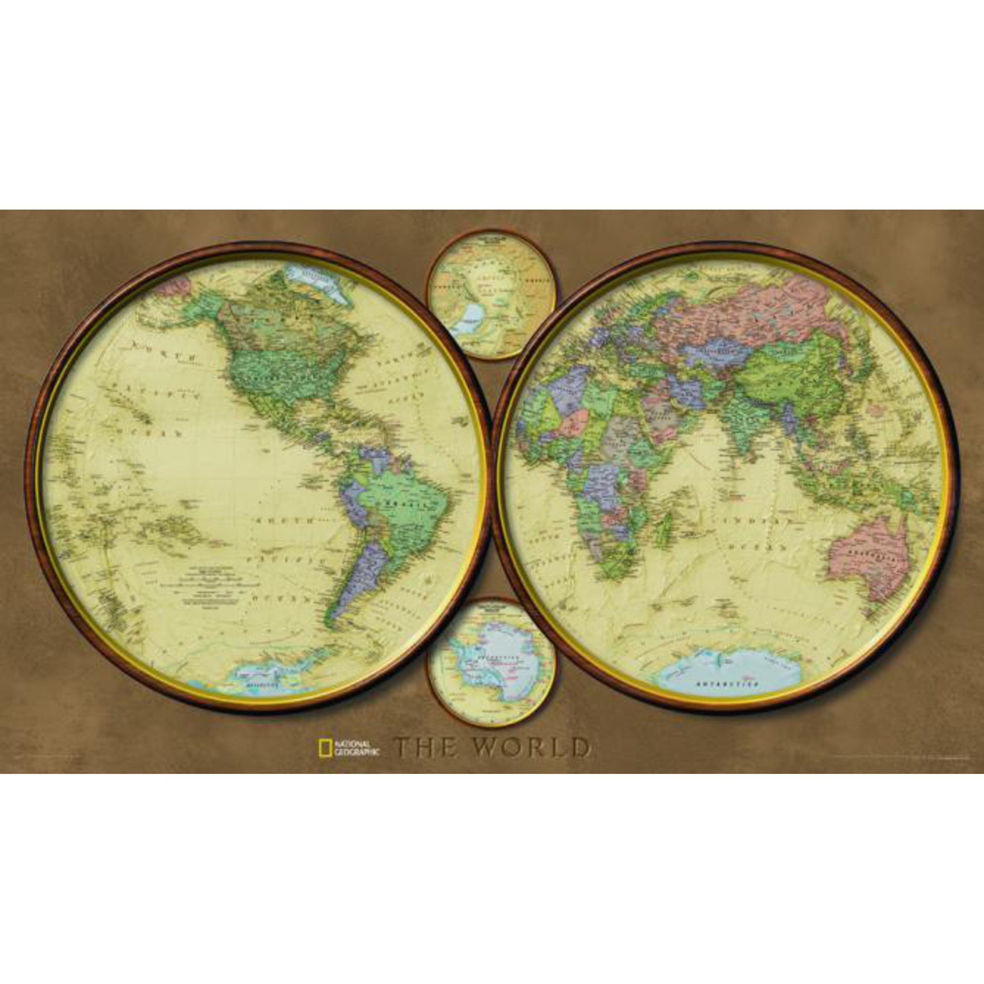 National Geographic Explorer's map - world hemispheres