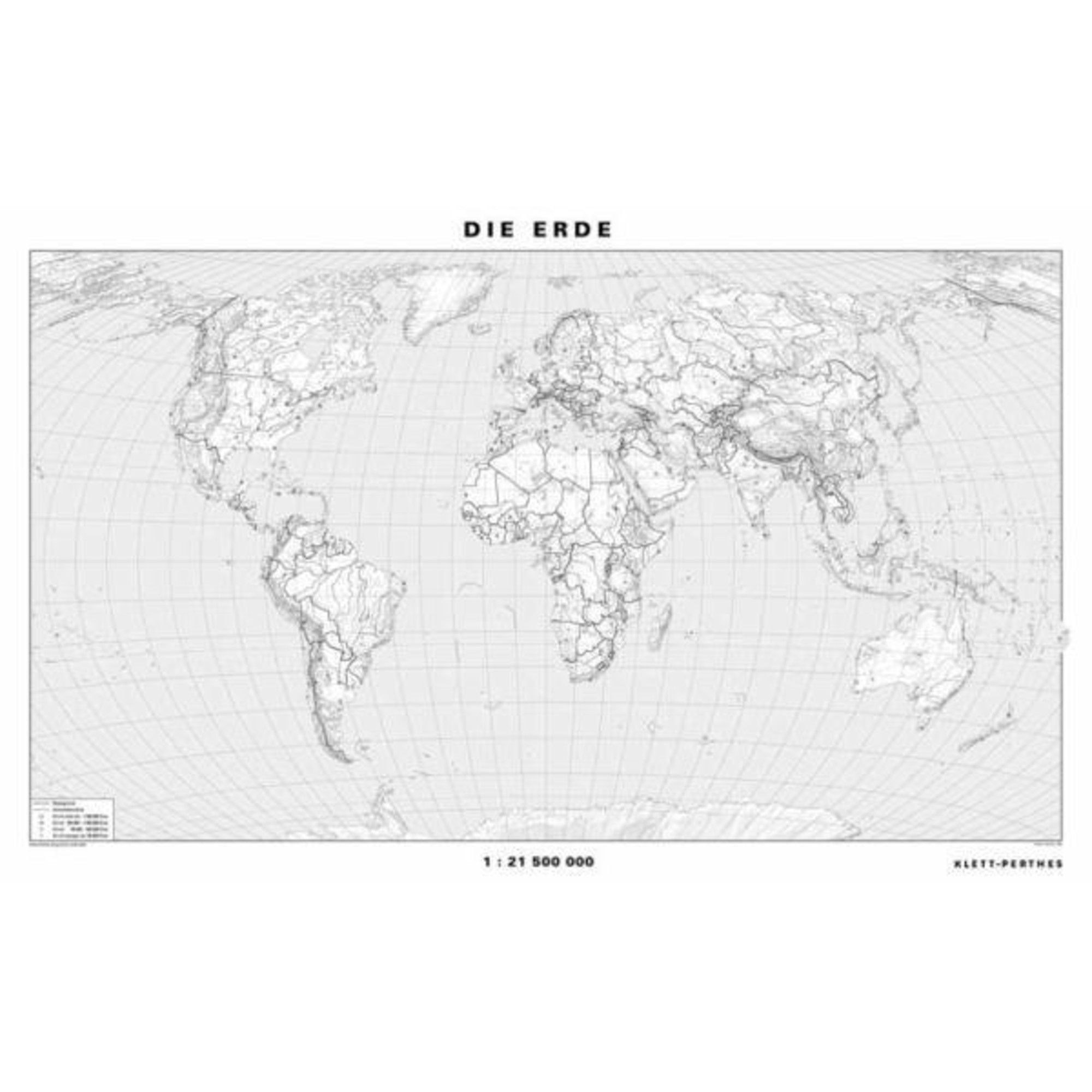 Klett-Perthes Verlag Weltkarte Erde - physisch / stumm (ABW) 2-seitig
