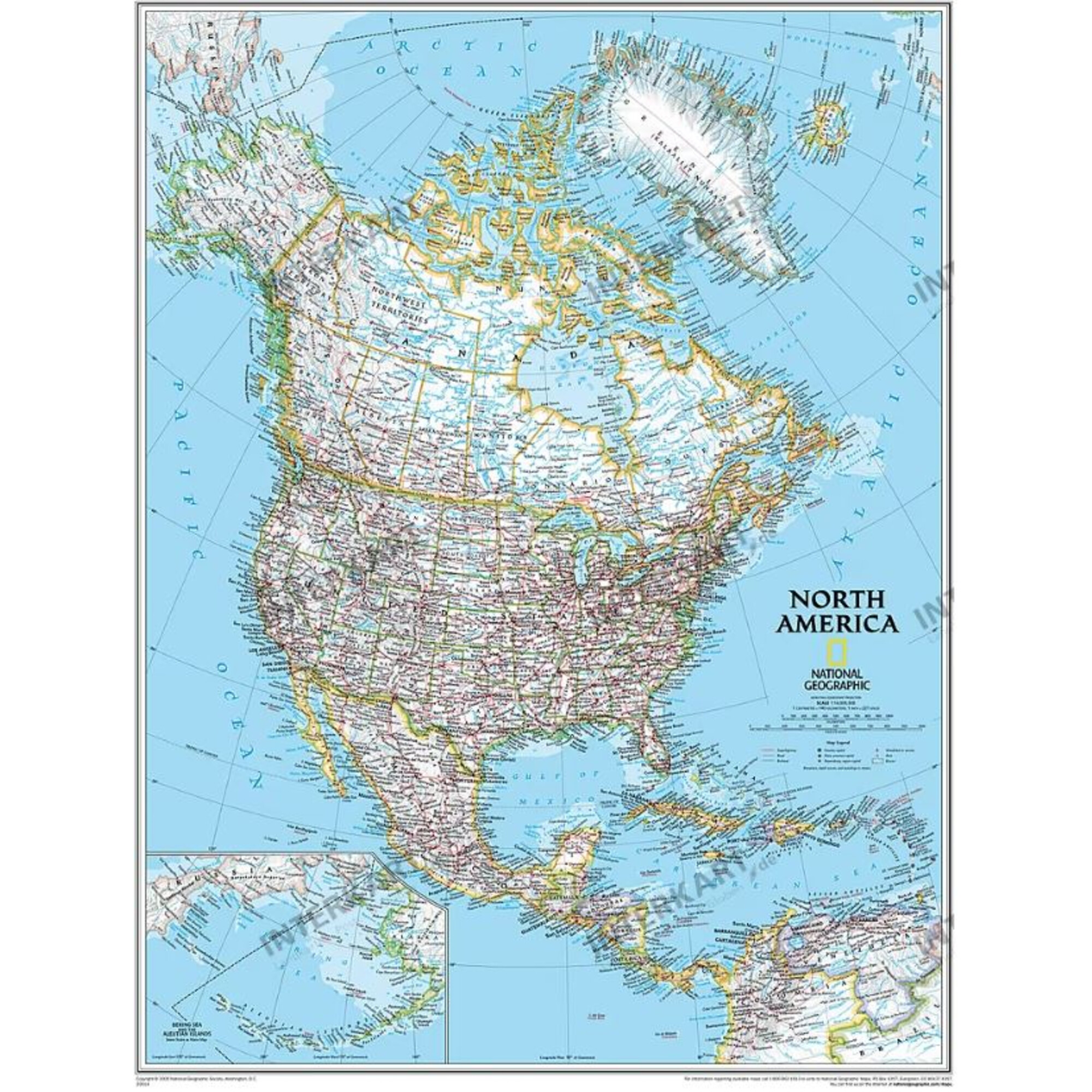 National Geographic Continent map north America, politically