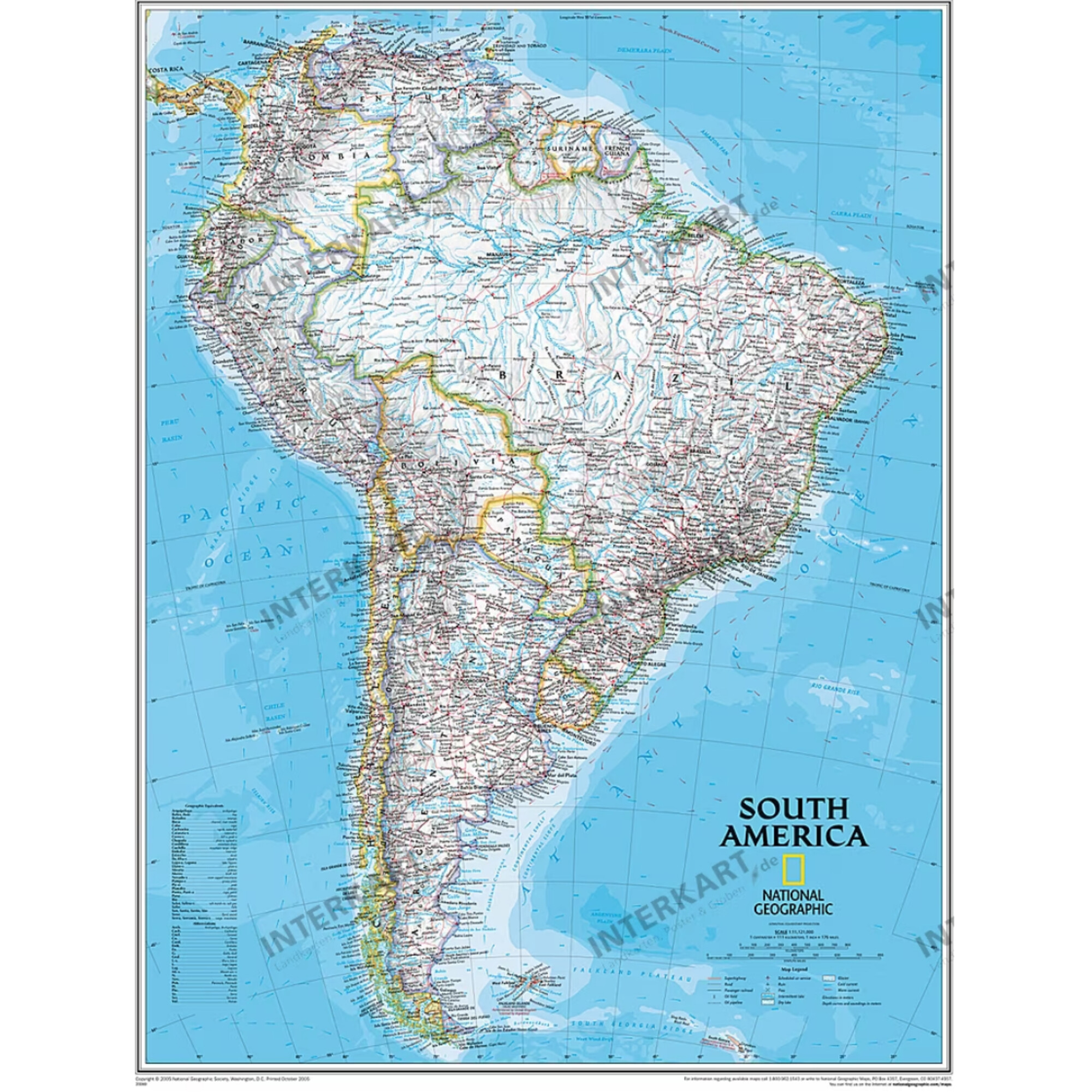 National Geographic Continent map south America, politically