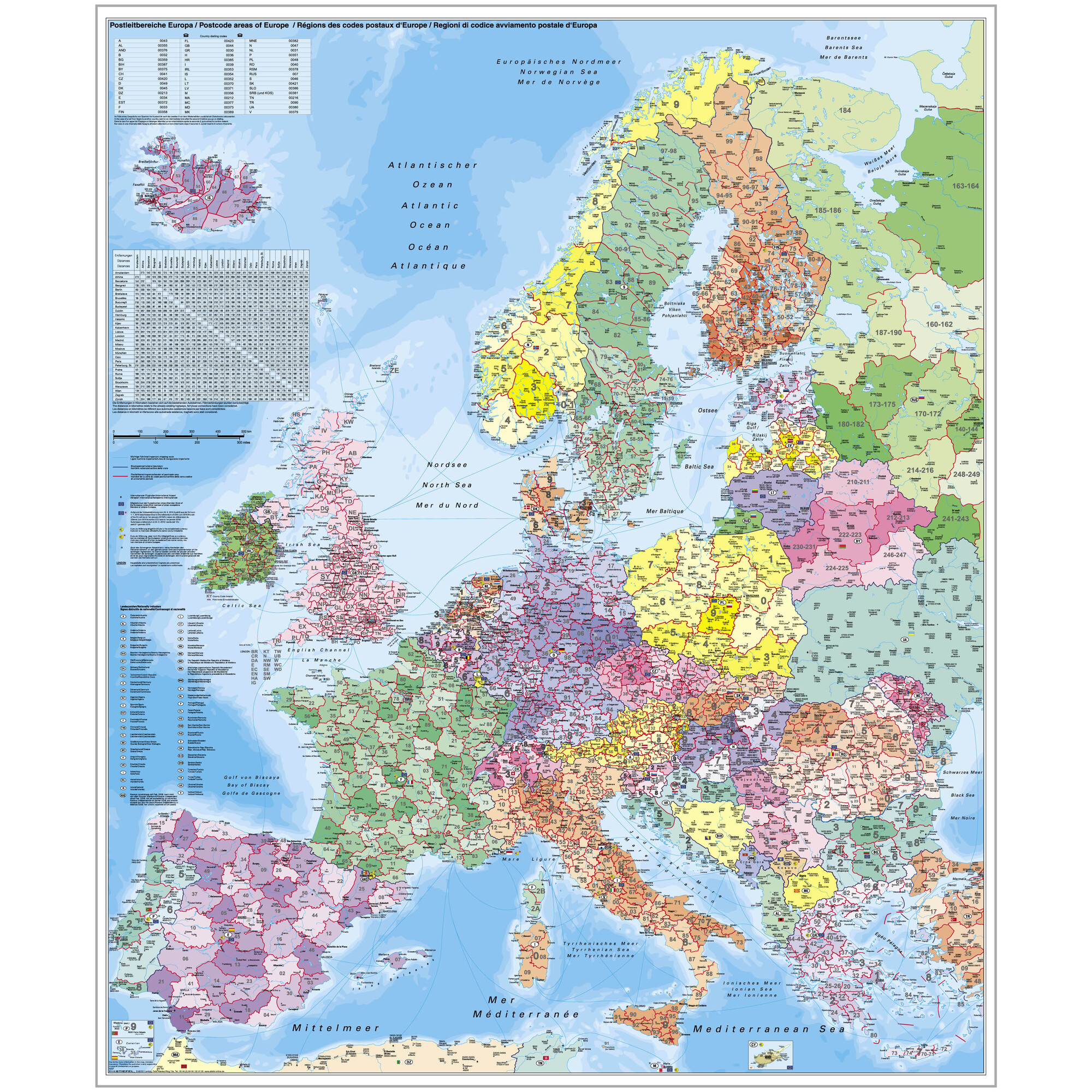Stiefel Continental map Europe postcodes (97 x 119 cm)